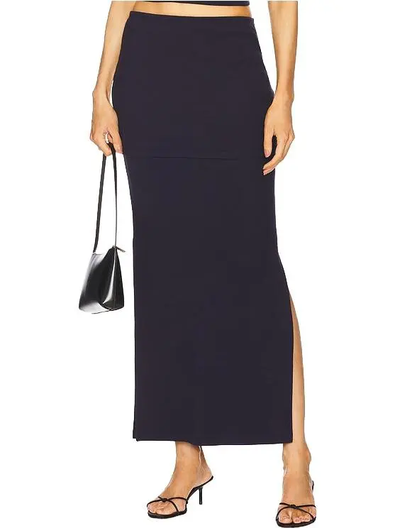 Lna Ribbed Maxi Skirt With Side Slits - Navy