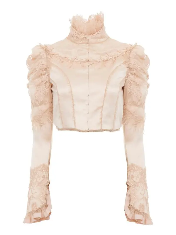 Chloé Lace-detailed Silk-satin Cropped Jacket - Pink