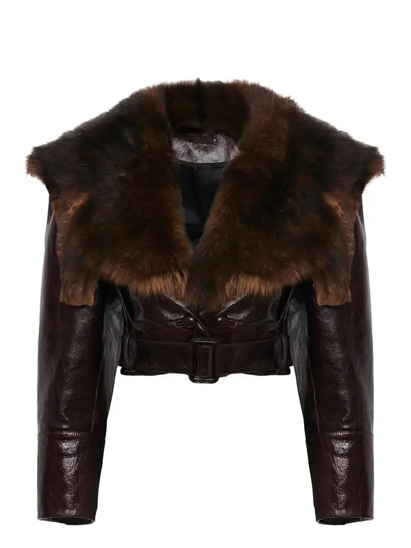 Chloé Cropped Shearling-trimmed Leather Jacket - Brown