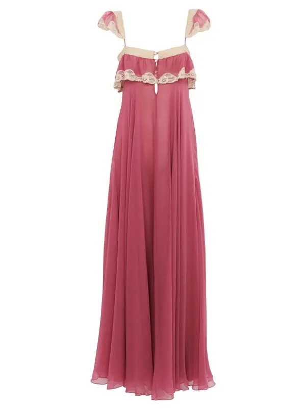 Chloé Flou Ruffled Silk Mousseline Gown - Red