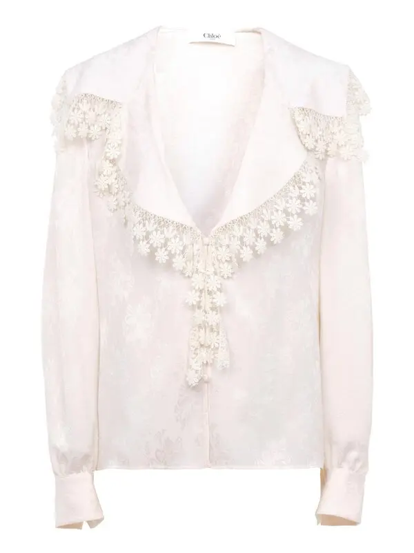 Chloé Ruffled Silk-jacquard Blouse - White