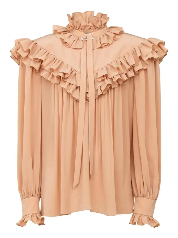 Chloé Oversized Ruffled Top - Brown