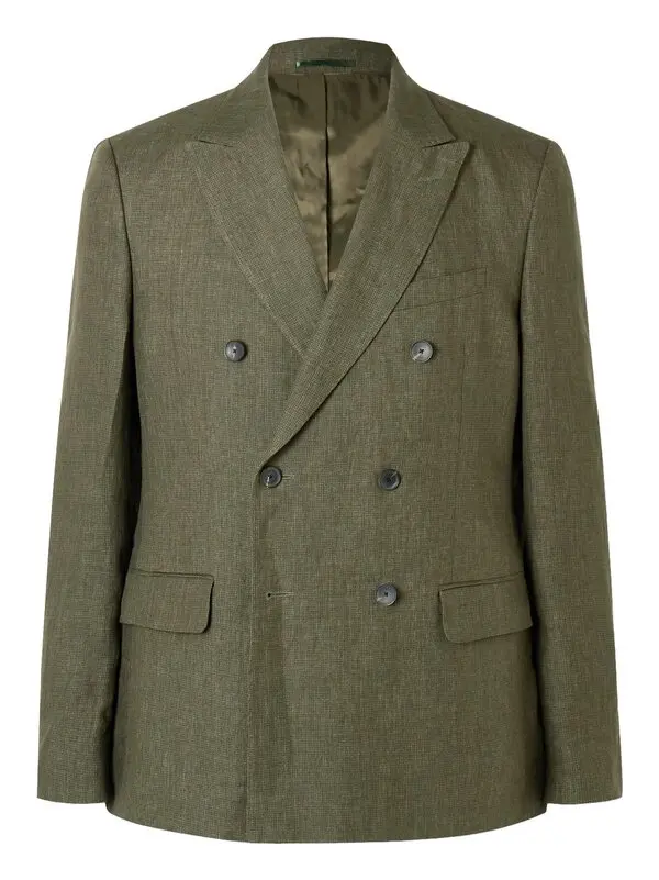 Mr P. Double-breasted Puppytooth Linen Suit Jacket - Green