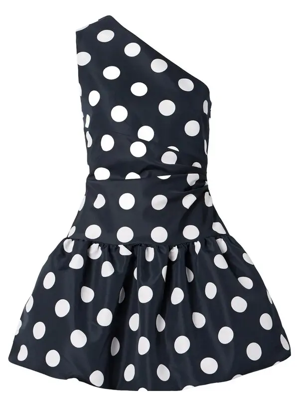 Patou One-shoulder Polka-dot Faille Mini Dress - Blue