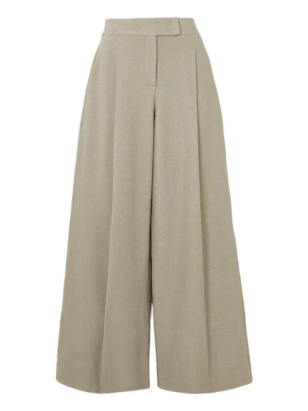 Max Mara Aereo Pleated Metallic Cotton-blend Jacquard Wide-leg Trousers - Neutrals