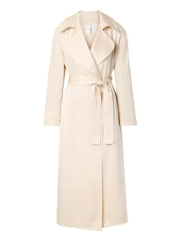 LESET Barb Belted Satin Trench Coat - Cream