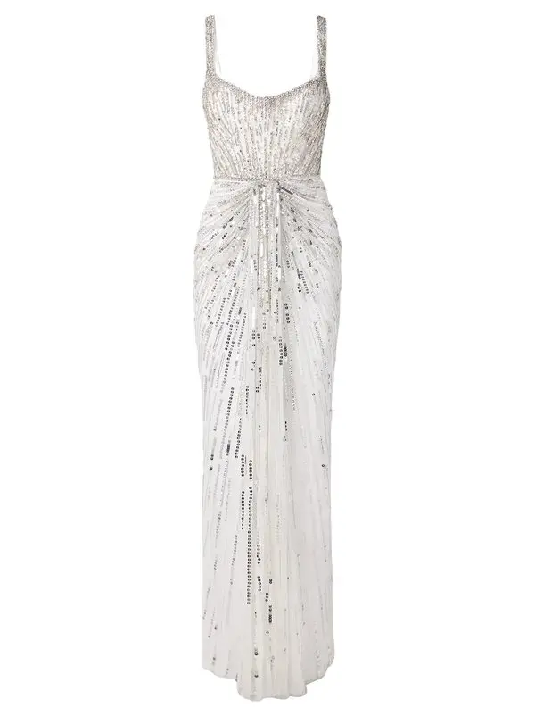 Jenny Packham Chrissy Draped Embellished Gown - Neutrals