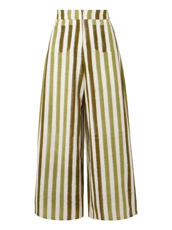 EMPORIO SIRENUSE Adele Striped Cotton Wide-leg Pants - Green