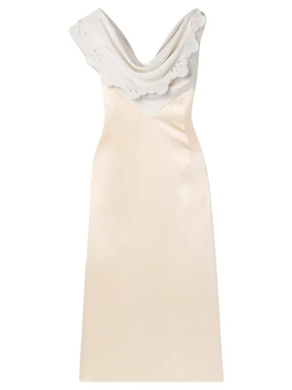 Altuzarra Fragolina Draped Broderie Anglaise-paneled Silk-satin Midi Dress - White