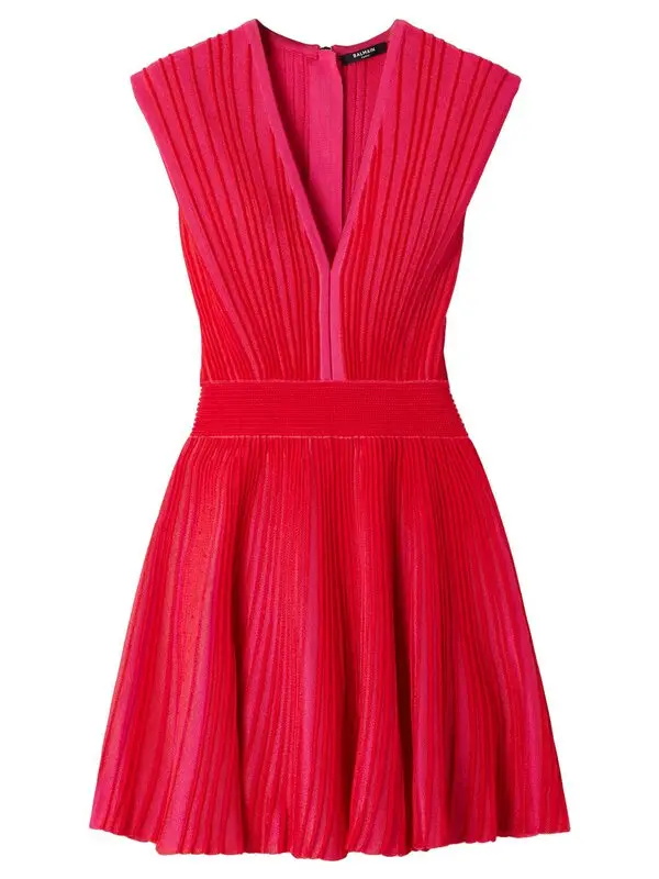 Balmain Striped Knitted Mini Dress - Red