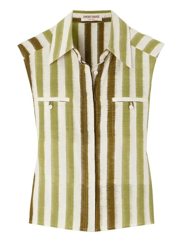 EMPORIO SIRENUSE Ylenia Striped Cotton Blouse - Green