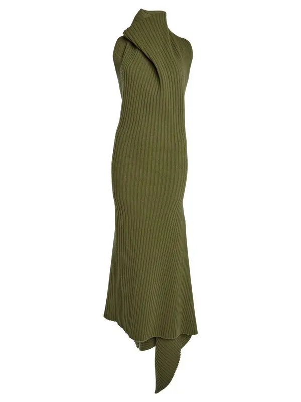 Victoria Beckham Asymmetric Wool-blend Maxi Dress - Green