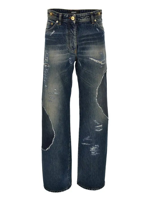 Versace Distressed Wide-leg Jeans - Medium Wash