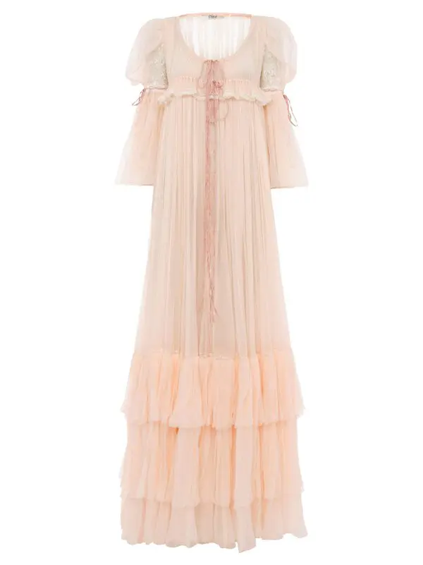 Chloé Ruffled Silk Mousseline Gown - Pink