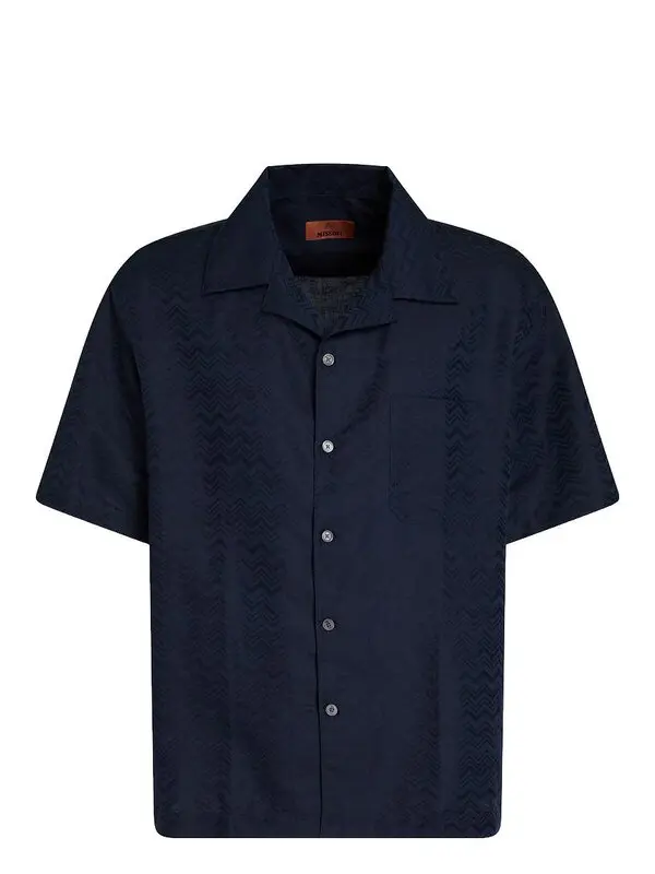 Missoni Cotton And Linenblend Jacquard Shirt - Navy
