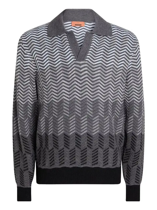 Missoni Crochet-knit Wool Polo Sweater - Gray