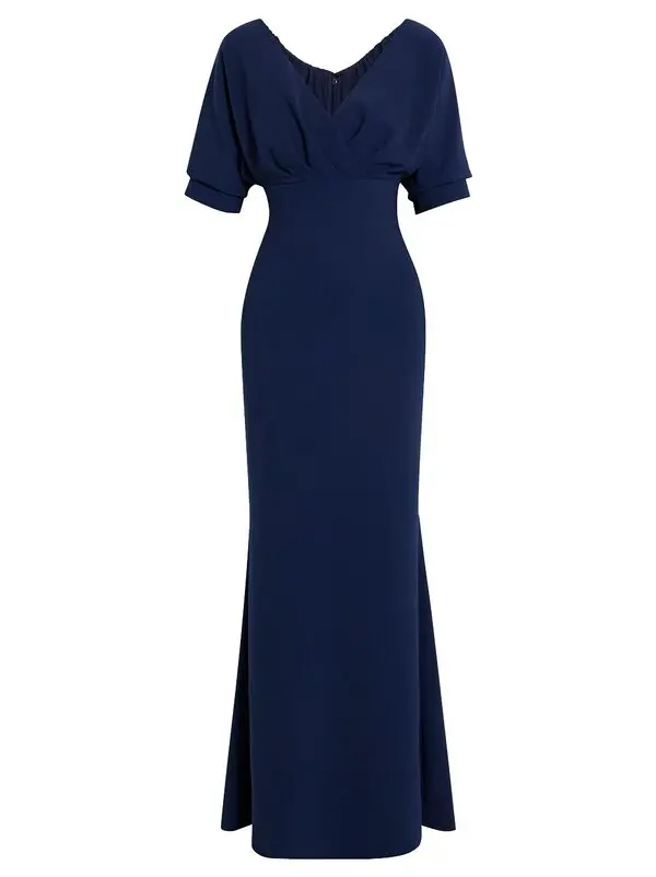 Badgley Mischka Draped Crepe Gown - Navy