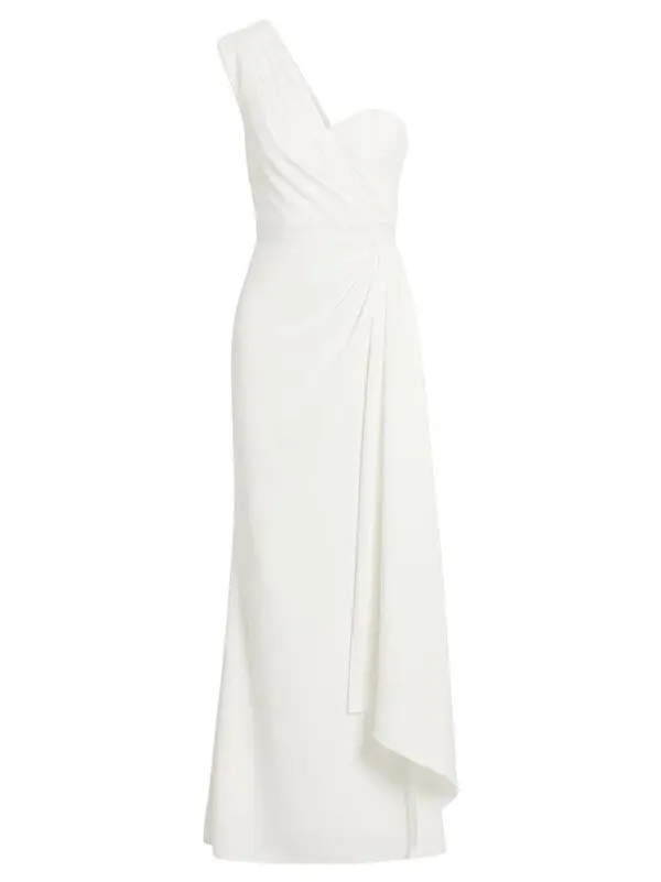 Badgley Mischka One-shoulder Draped Crepe Gown - Ivory