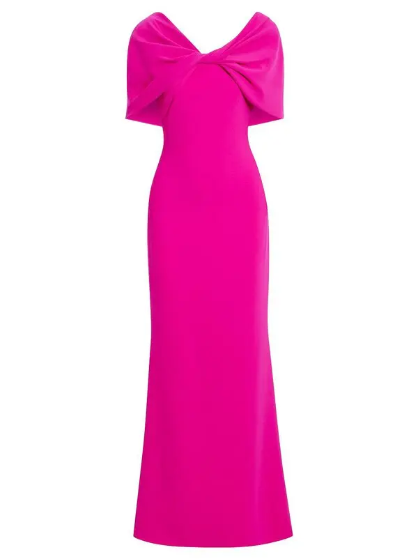 Badgley Mischka Draped Crepe Gown - Fuchsia