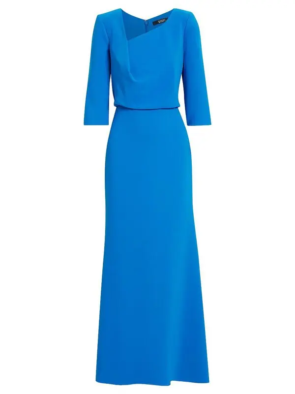Badgley Mischka Draped Crepe Gown - Cobalt Blue