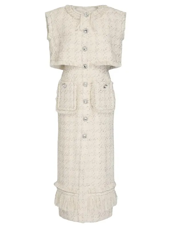 Huishan Zhang Peyton Layered Metallic Tweed Midi Dress - Ivory