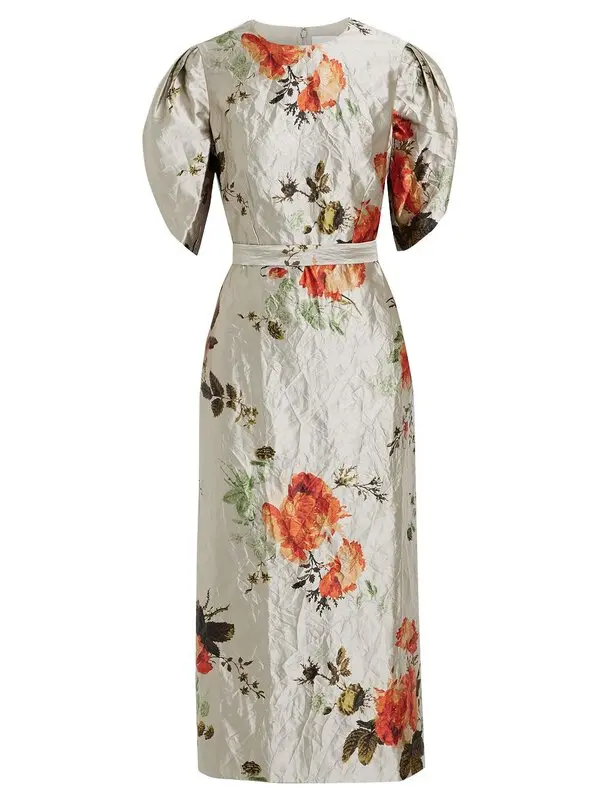 Erdem Crinkled Floral-print Satin-twill Midi Dress - Light Gray
