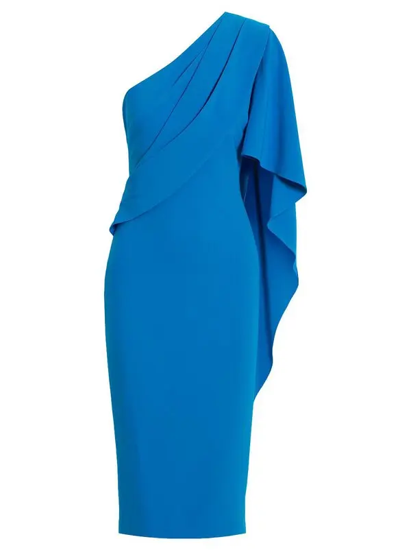 Badgley Mischka One-sleeve Draped Crepe Midi Dress - Cobalt Blue