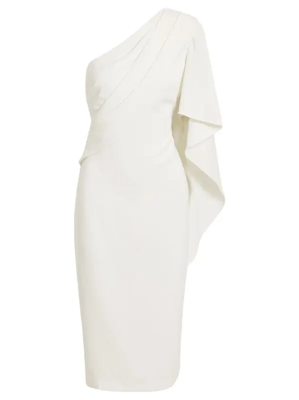Badgley Mischka One-sleeve Draped Crepe Midi Dress - Off-white