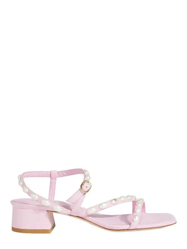 STUART WEITZMAN Pearlita 35 Faux Pearl-embellished Suede Sandals - Baby Pink