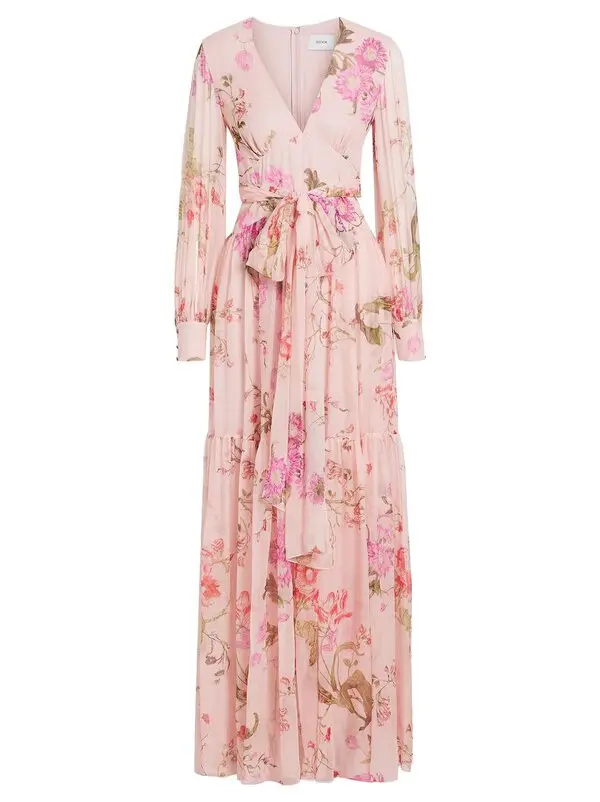 Erdem Tiered Floral-print Silk-chiffon Maxi Dress - Baby Pink