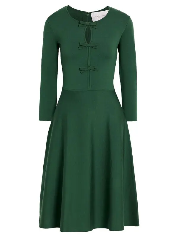 Carolina Herrera Bow-detailed Wool-blend Midi Dress - Forest Green