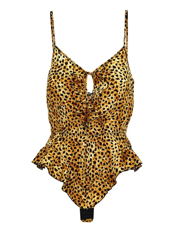Versace Cheetah-printed Silk-satin Playsuit - Animal