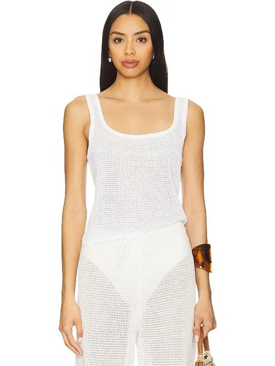 Onia Linen Knit Square Neck Tank - White
