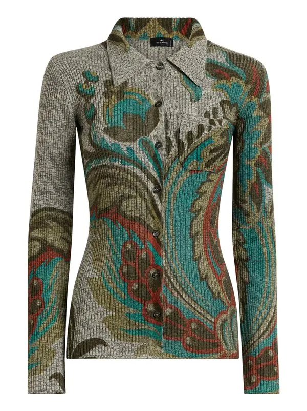 Etro Paisley-jacquard Wool Cardigan - Green