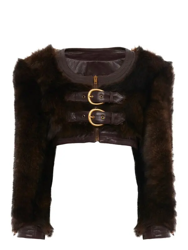 Chloé Shearling Cropped Jacket - Brown