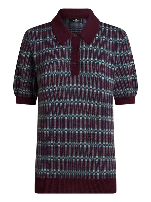 Etro Striped Wool-blend Polo Top - Burgundy