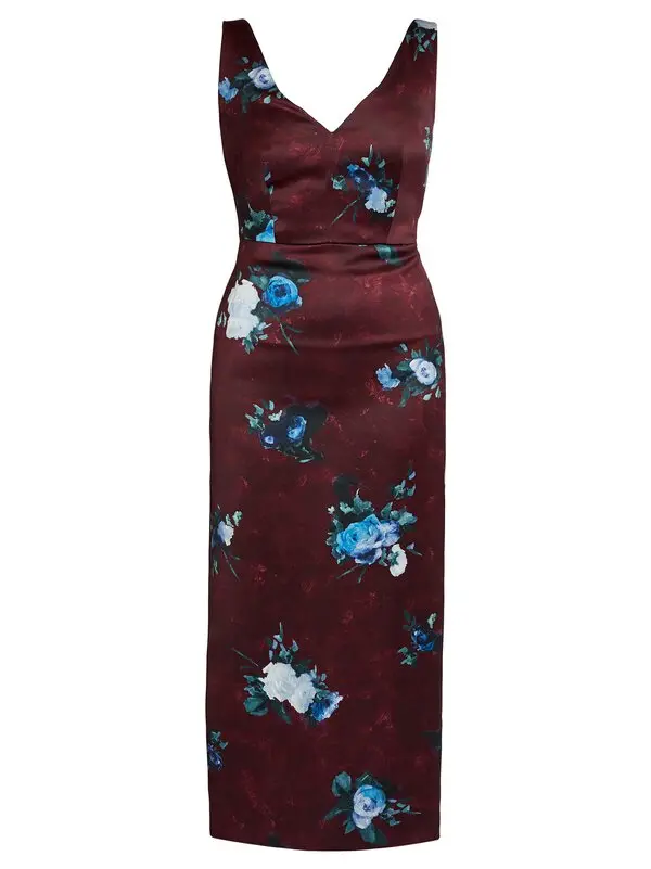 Erdem Floral-printed Satin Midi Dress - Burgundy