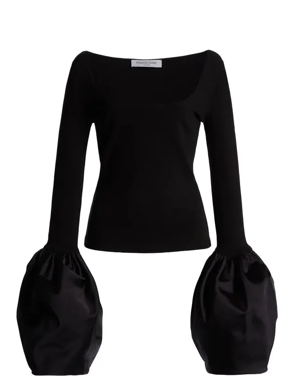 Françoise Lexi Bouffante-sleeve Cotton Top - Black