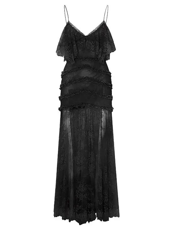 LoveShackFancy Sandy Ruffled Lace Maxi Dress - Black