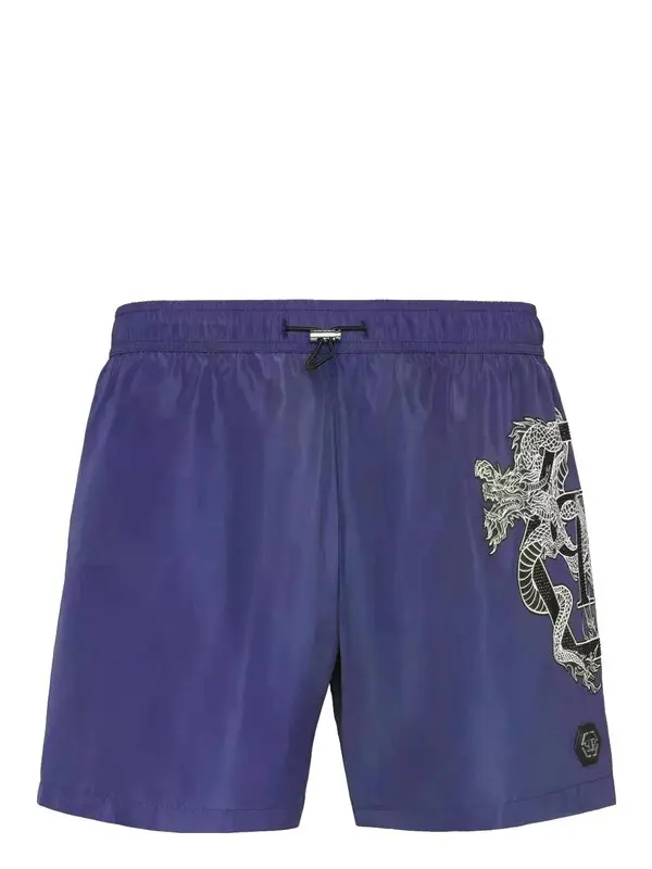 Philipp Plein Dragon-print Swim Shorts - Blue