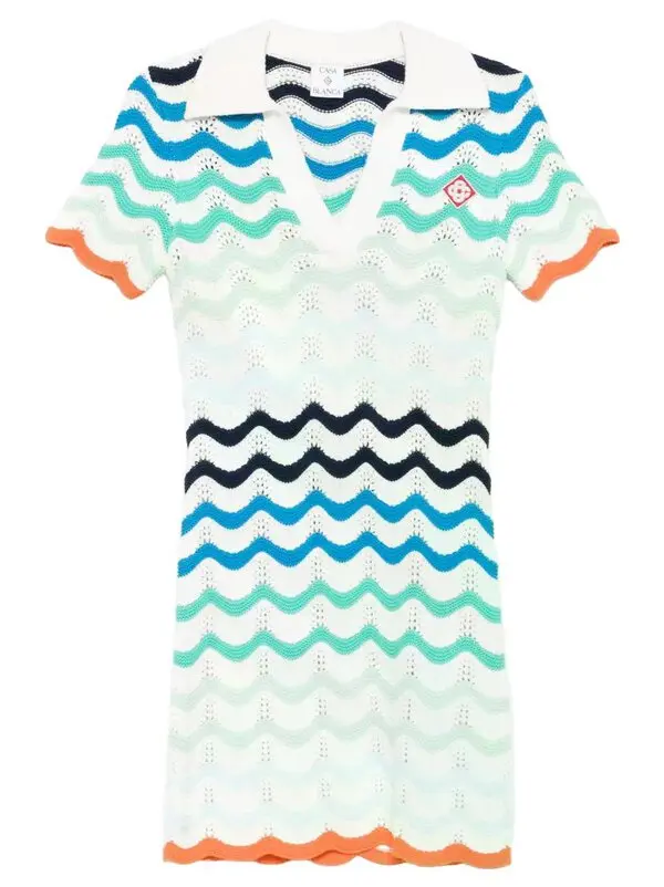 Casablanca Wavy Crochet Mini Dress - White