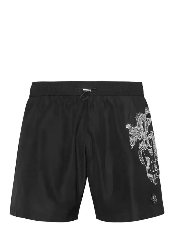 Philipp Plein Dragon-print Swim Shorts - Black