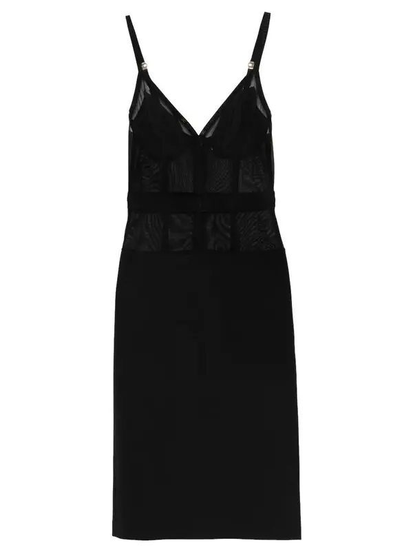Elisabetta Franchi Crepe Tulle Midi Dress - Black