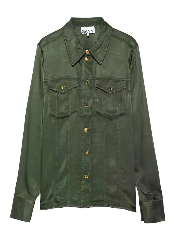 GANNI Satin Shirt - Green
