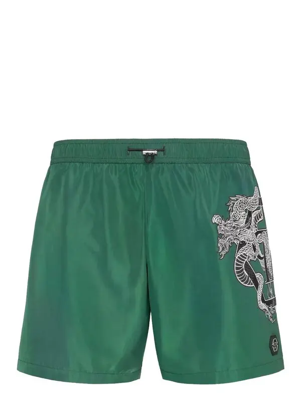 Philipp Plein Dragon-print Swim Shorts - Green