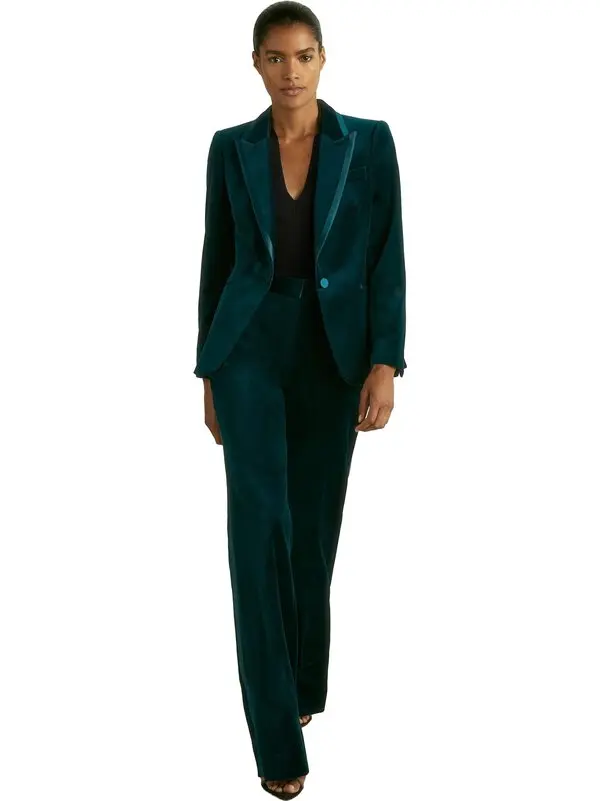 REISS Parisa Velvet Flared Trousers - Teal