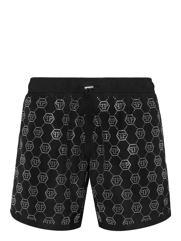 Philipp Plein Crystal-monogram Swim Shorts - Black