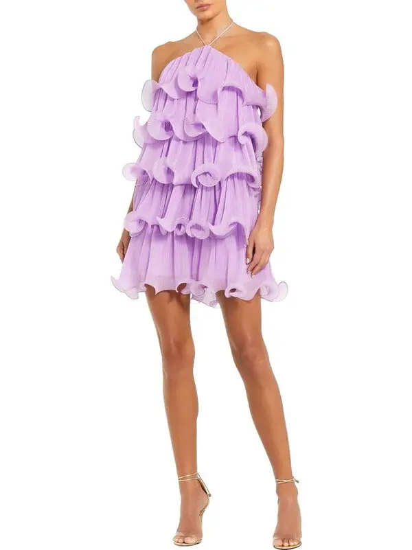 Mac Duggal Chiffon Mini Dress With Tiered Ruffles - Lilac