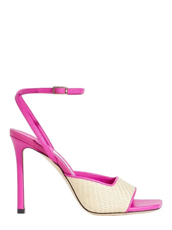JIMMY CHOO Zula 100 Leather-trimmed Raffia Sandals - Neutral
