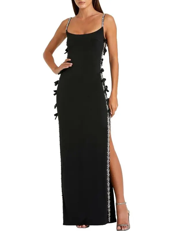Mac Duggal Scoop Neck Jersey Gown With Embellished Straps - Black